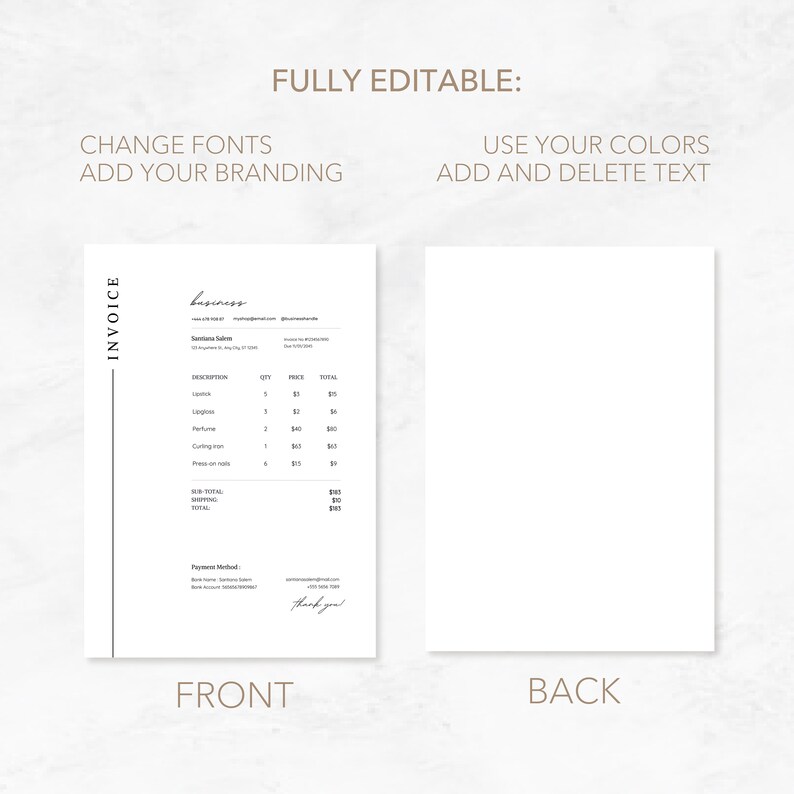Invoice Template for Small Business Minimal Digital Download Client ...