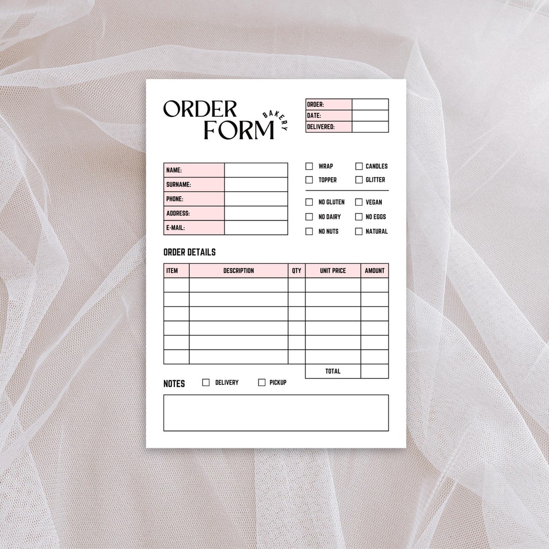 Editable Order Form Template for Small Businesses Custom Cake Ordering ...