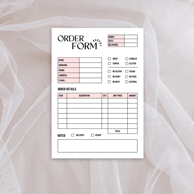 Editable Order Form Template for Small Businesses Custom Cake Ordering ...
