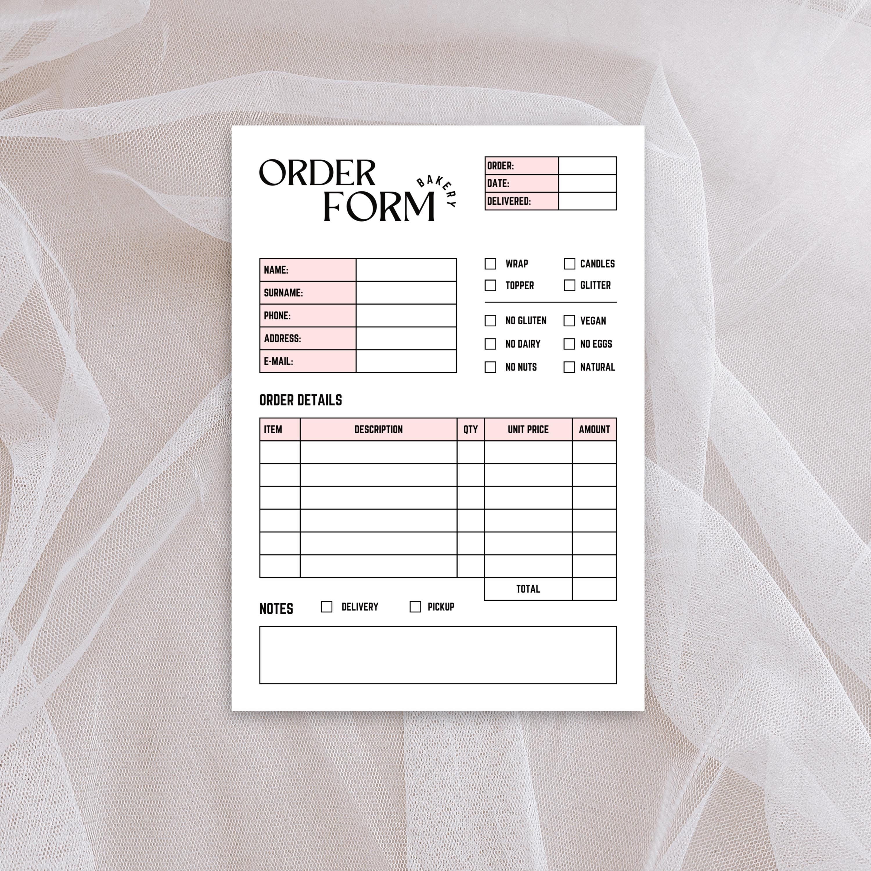 Editable Order Form Template for Small Businesses Custom Cake Ordering ...