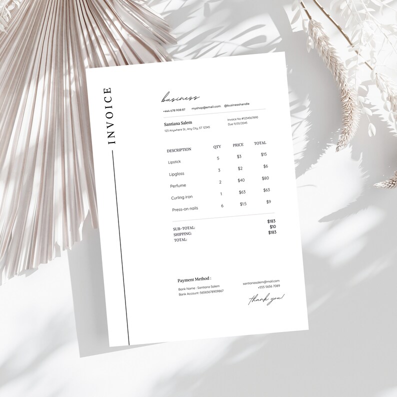 Invoice Template for Small Business Minimal Digital Download Client ...