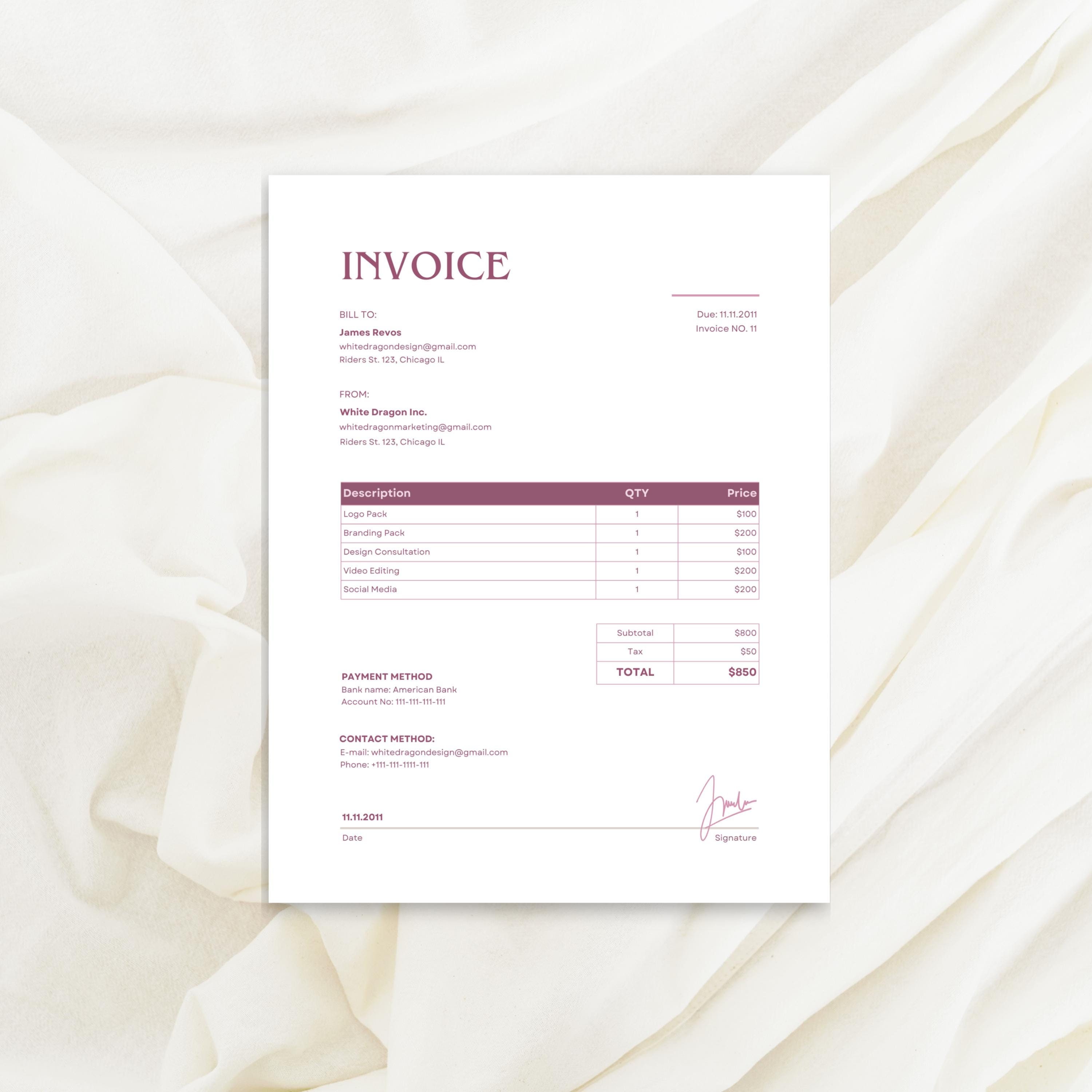 Invoice Template for Small Business Minimal Digital Download Client ...
