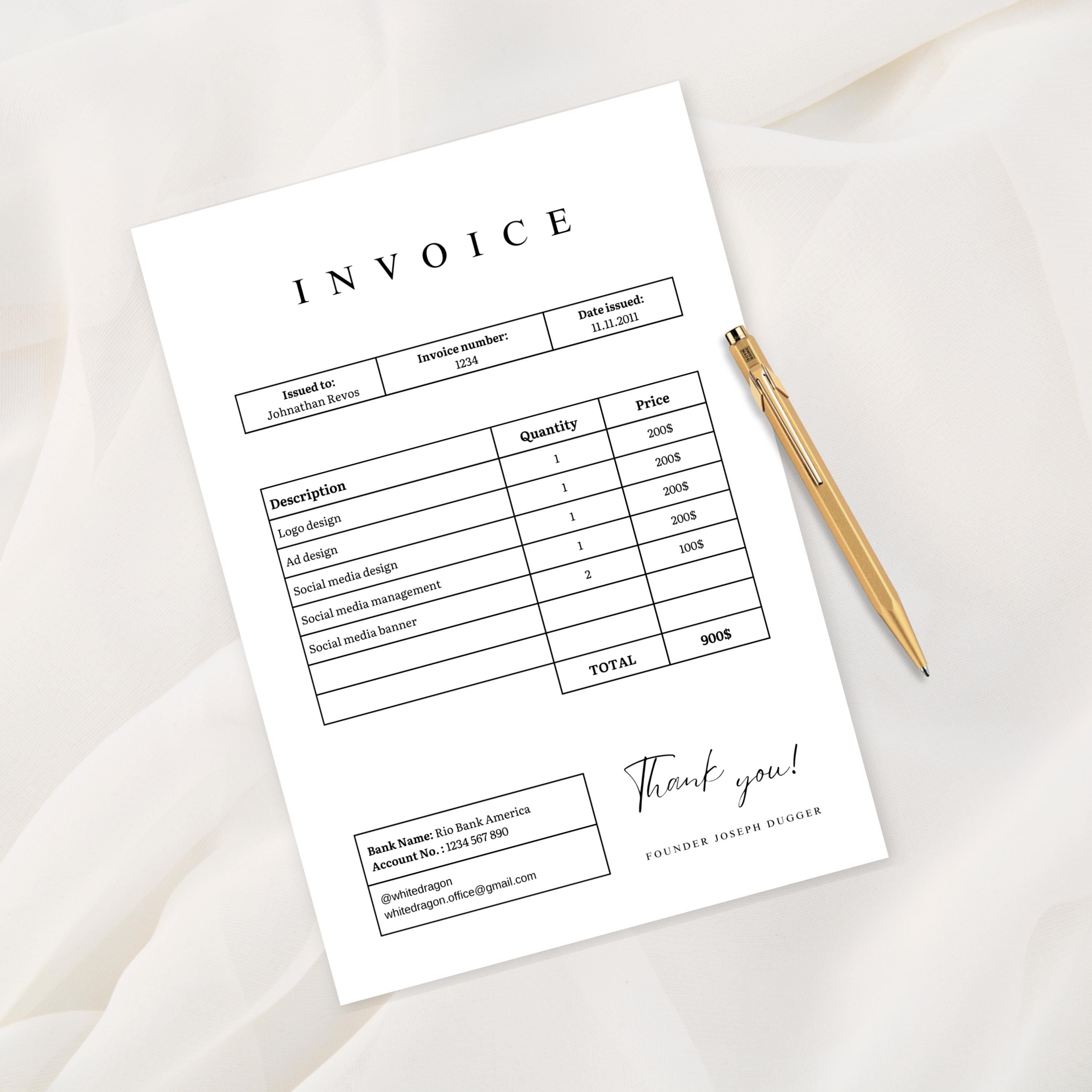 Invoice Template Minimal Printable for Small Business Editable Canva ...