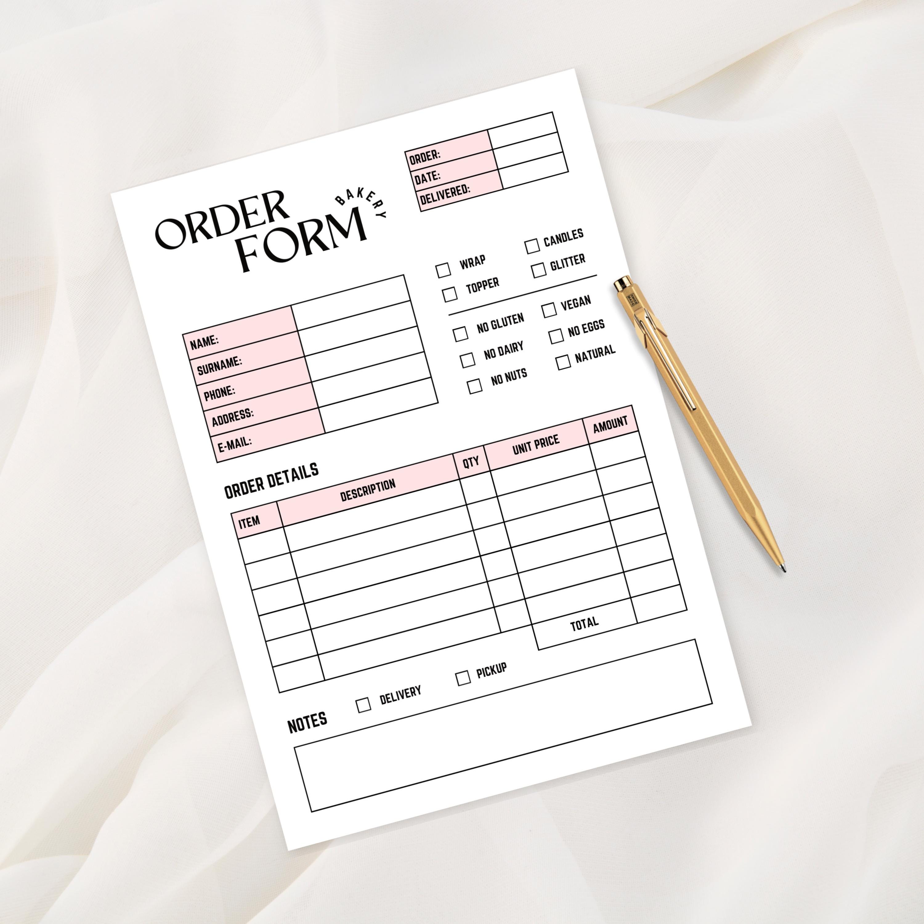 Editable Order Form Template for Small Businesses Custom Cake Ordering ...