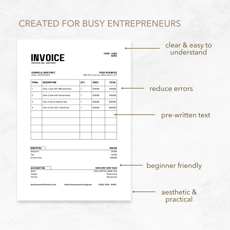 Invoice Template for Small Business Minimal Client Invoice Digital ...