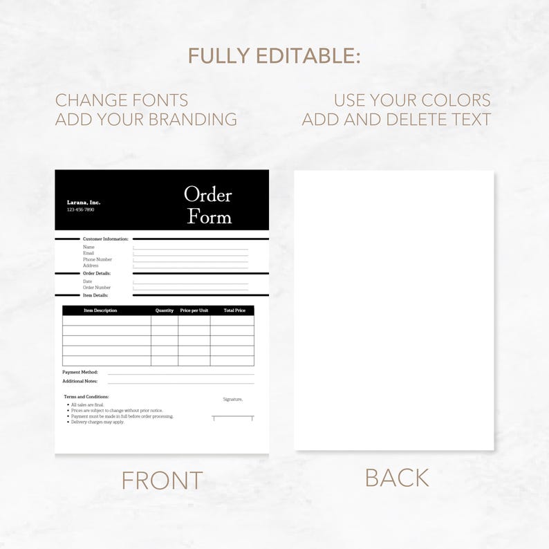 Order Form Simple Editable Template Modern Custom Purchase Form Classic ...