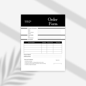 Order Form Simple Editable Template Modern Custom Purchase Form Classic ...