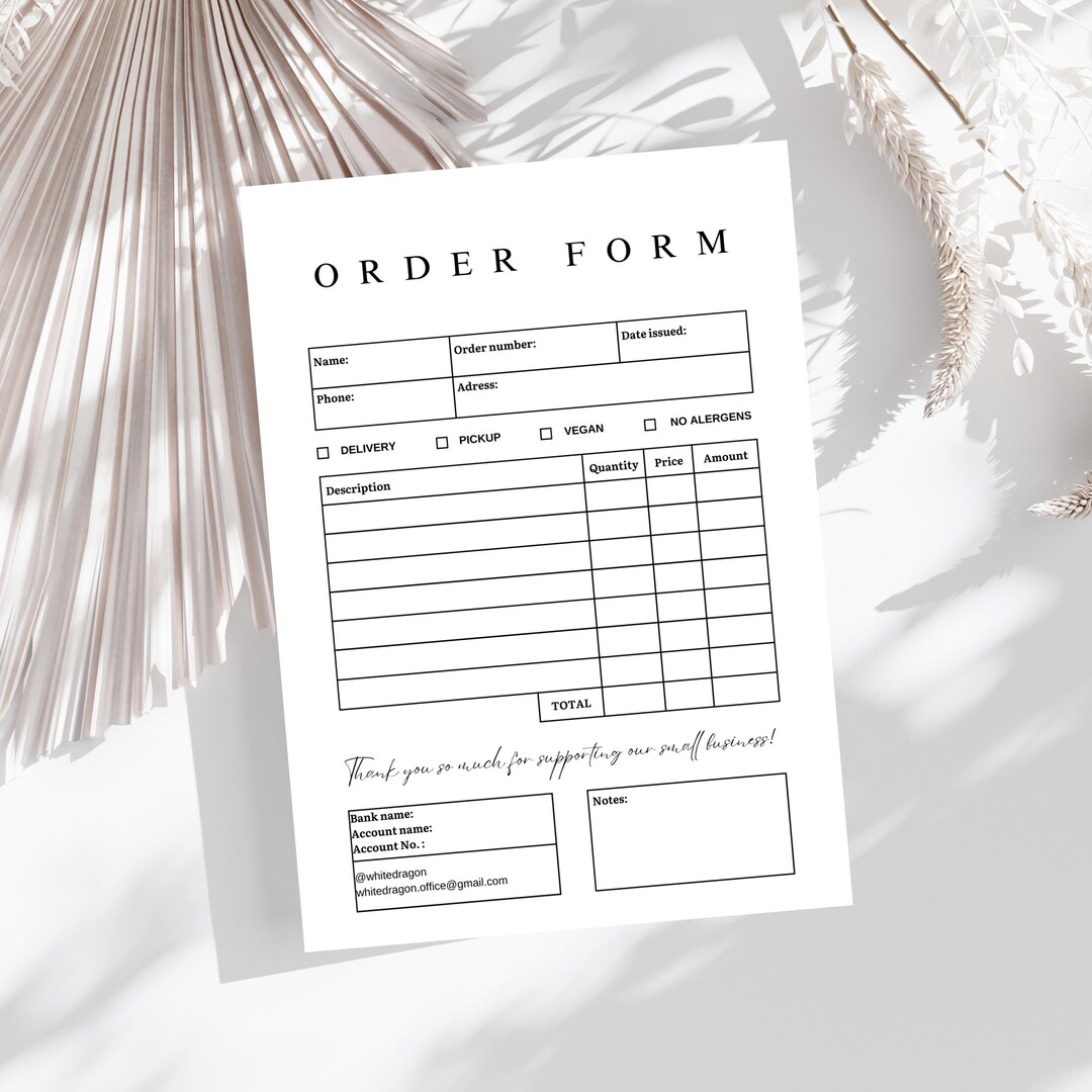 Editable Ordering Form Template for Small Businesses Custom Minimalist ...