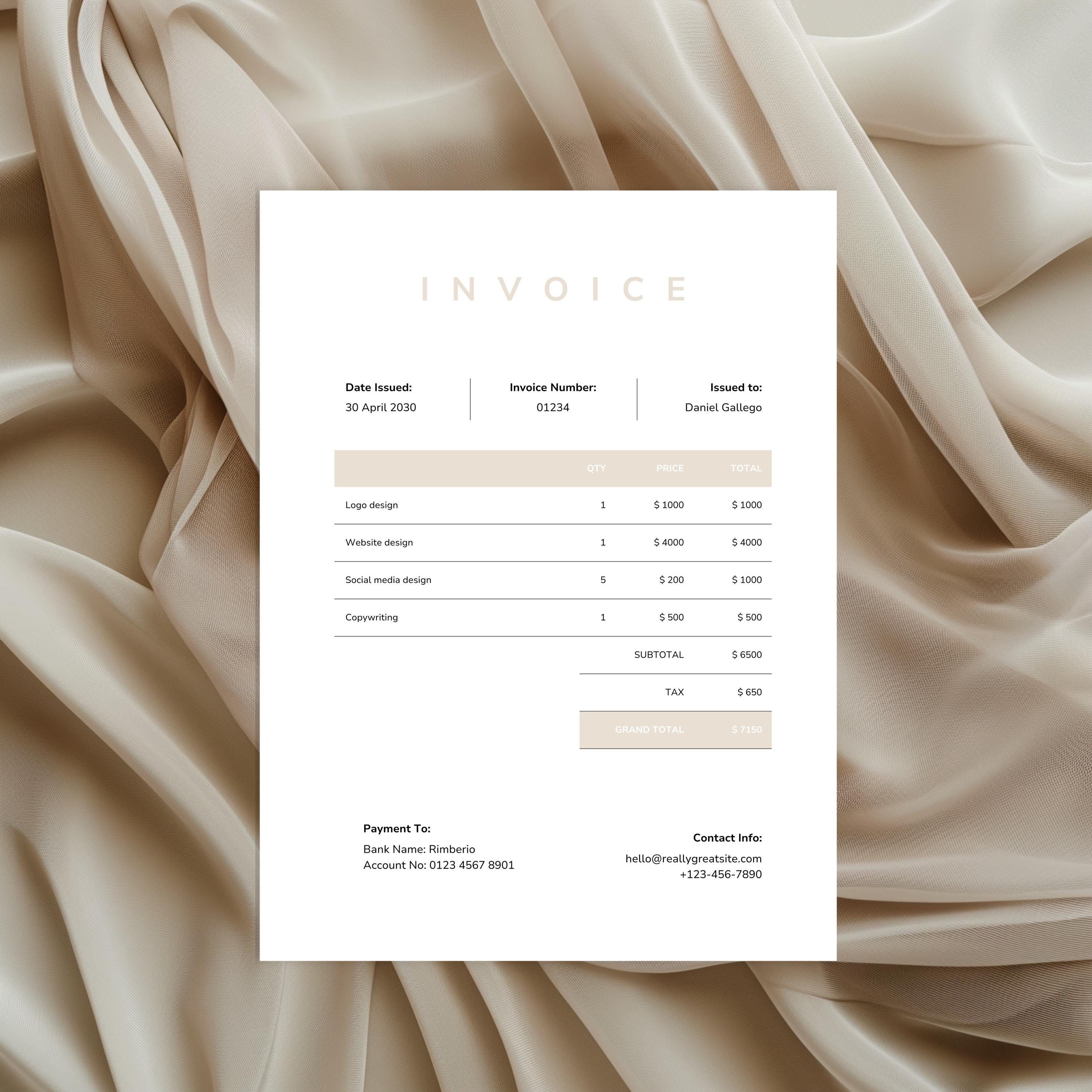 Invoice Template Minimal Printable for Small Business Editable Canva ...