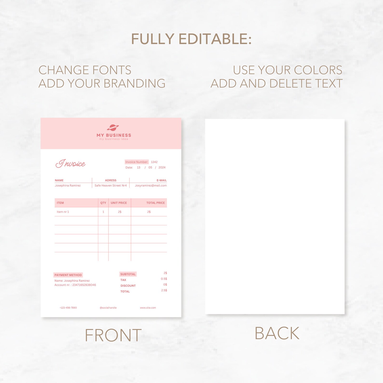 Invoice Template for Small Business Minimal Client Invoice Digital ...