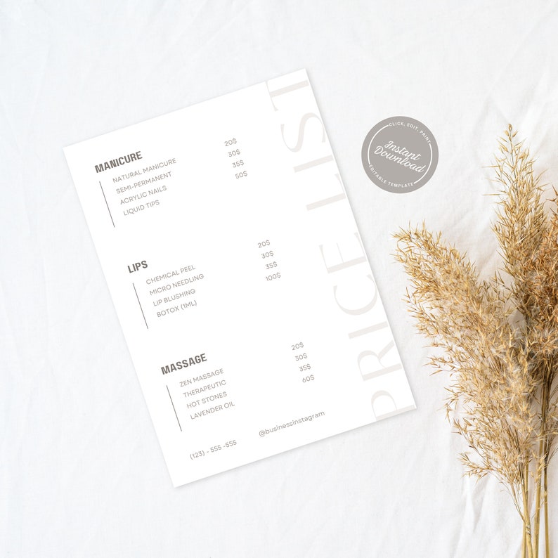 Price List Template Minimal Price List for Small Business Editable ...