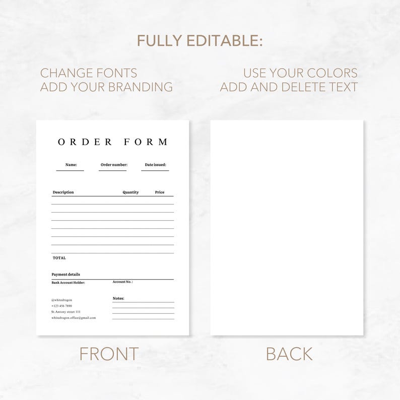 Editable Ordering Form Template for Small Businesses Custom Canva Order ...
