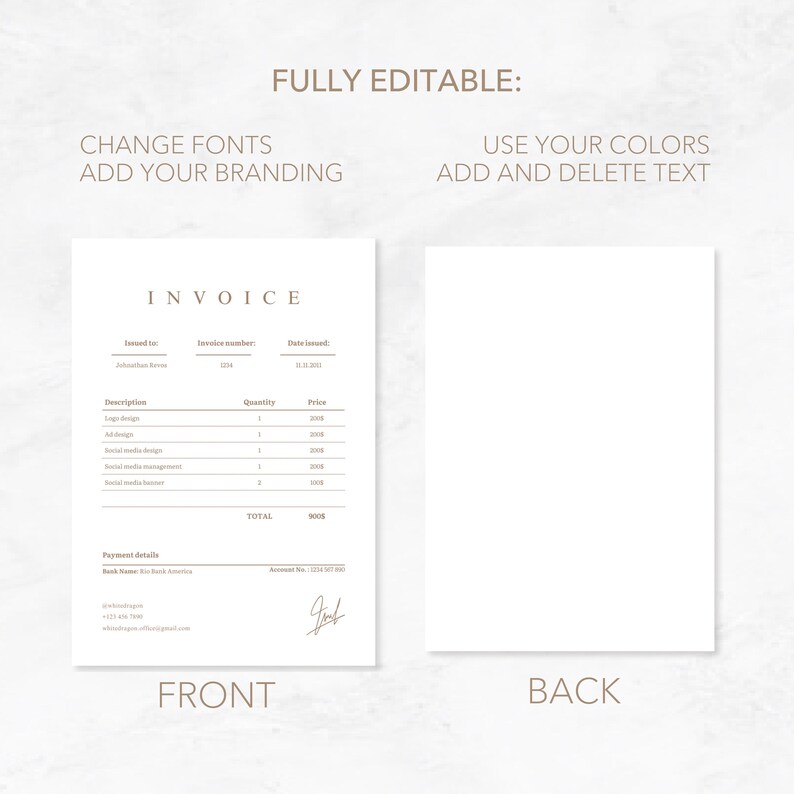 Invoice Template for Small Business Minimal Client Invoice Digital ...