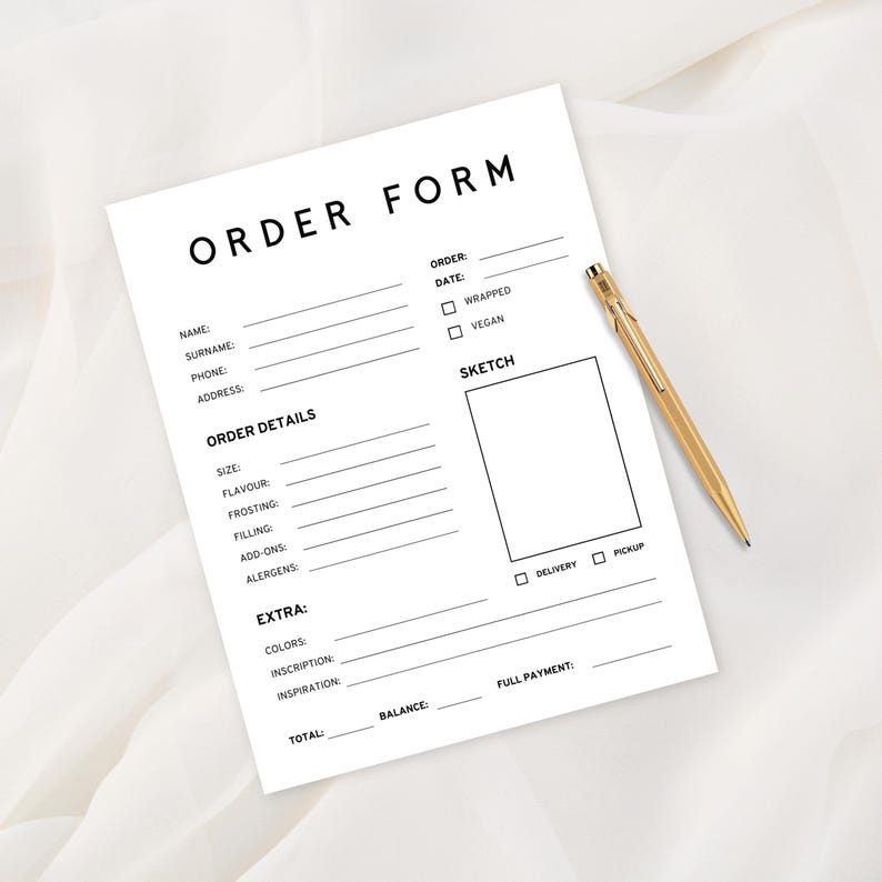 Ordering Form Template for Small Businesses Editable Custom Minimalist Bakery Order Form for ...