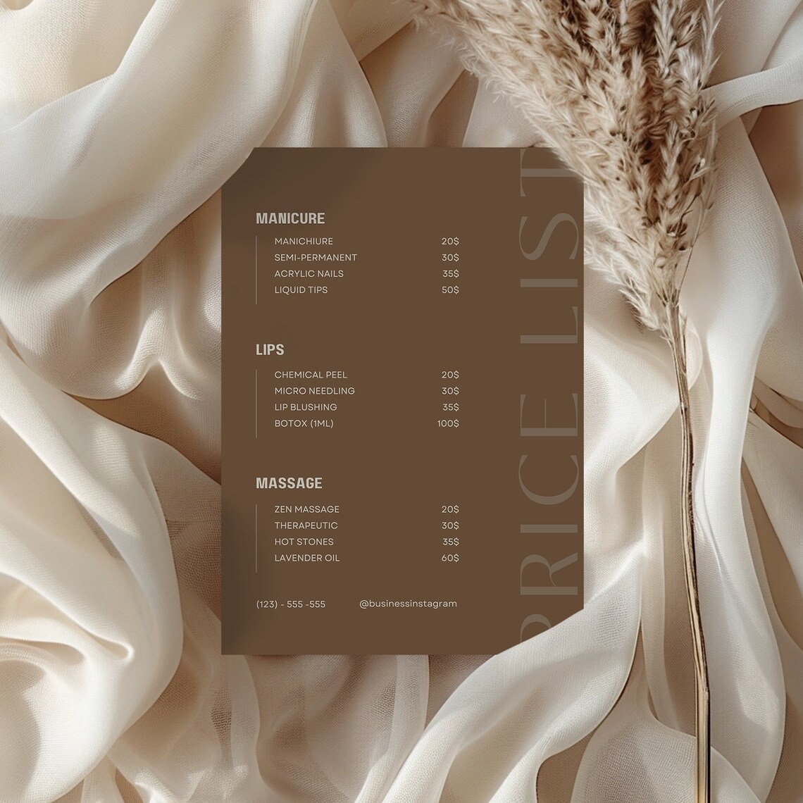 Editable Price List Template Boho Price List for Small Business Payment ...