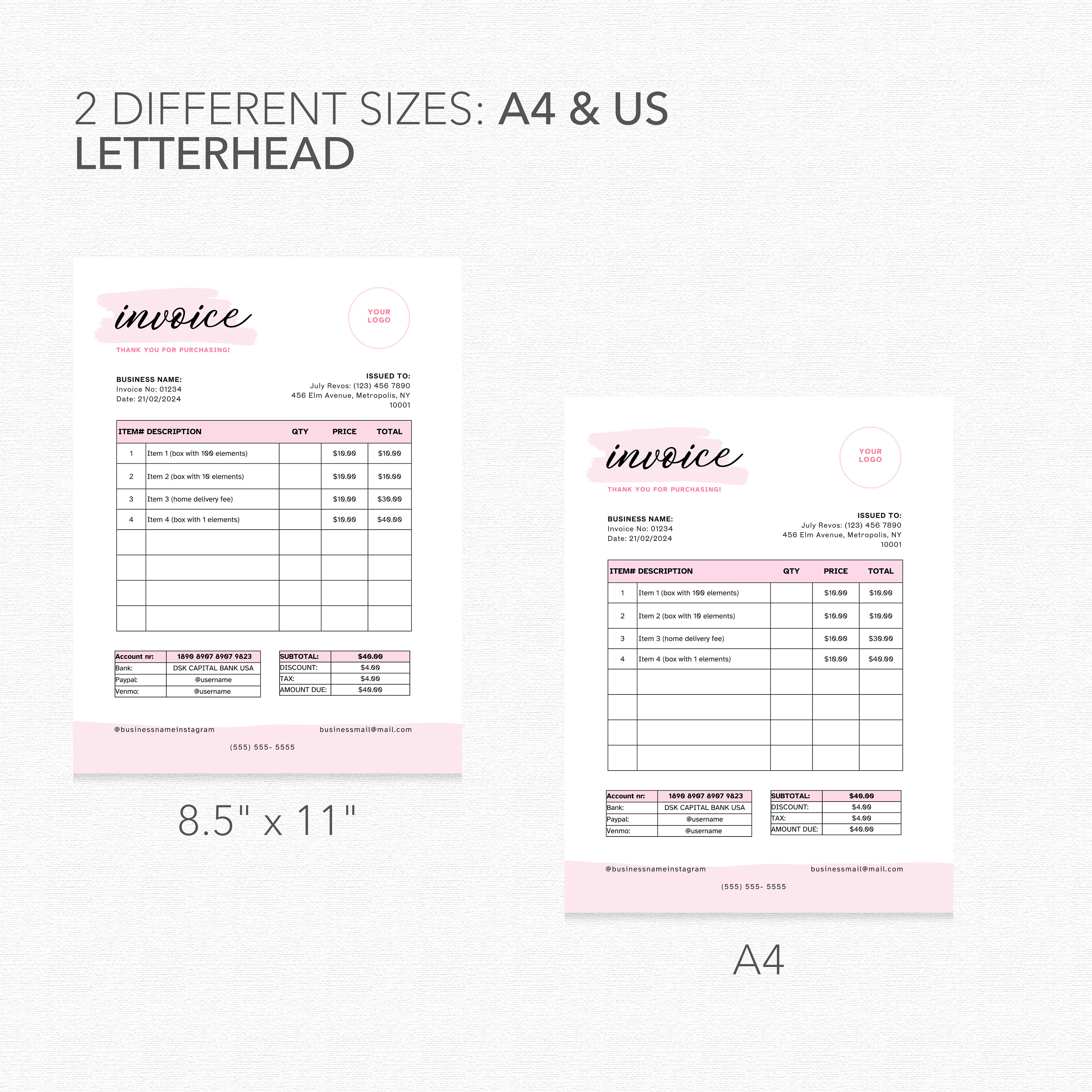 Invoice Template for Small Business Minimal Digital Download Client ...