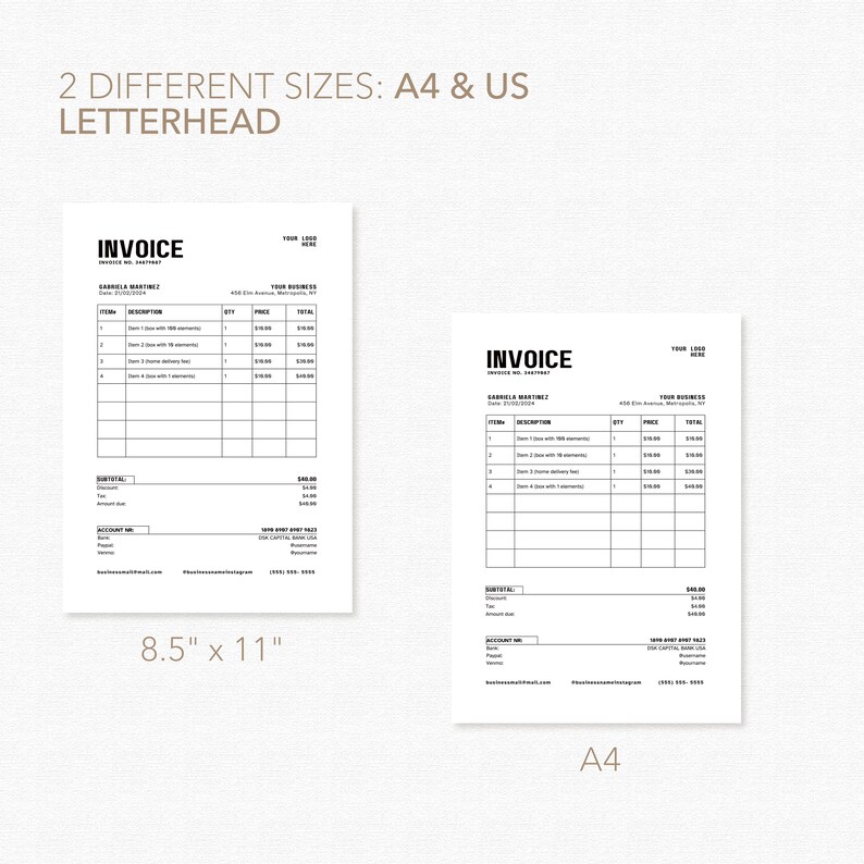 Invoice Template for Small Business Minimal Client Invoice Digital ...