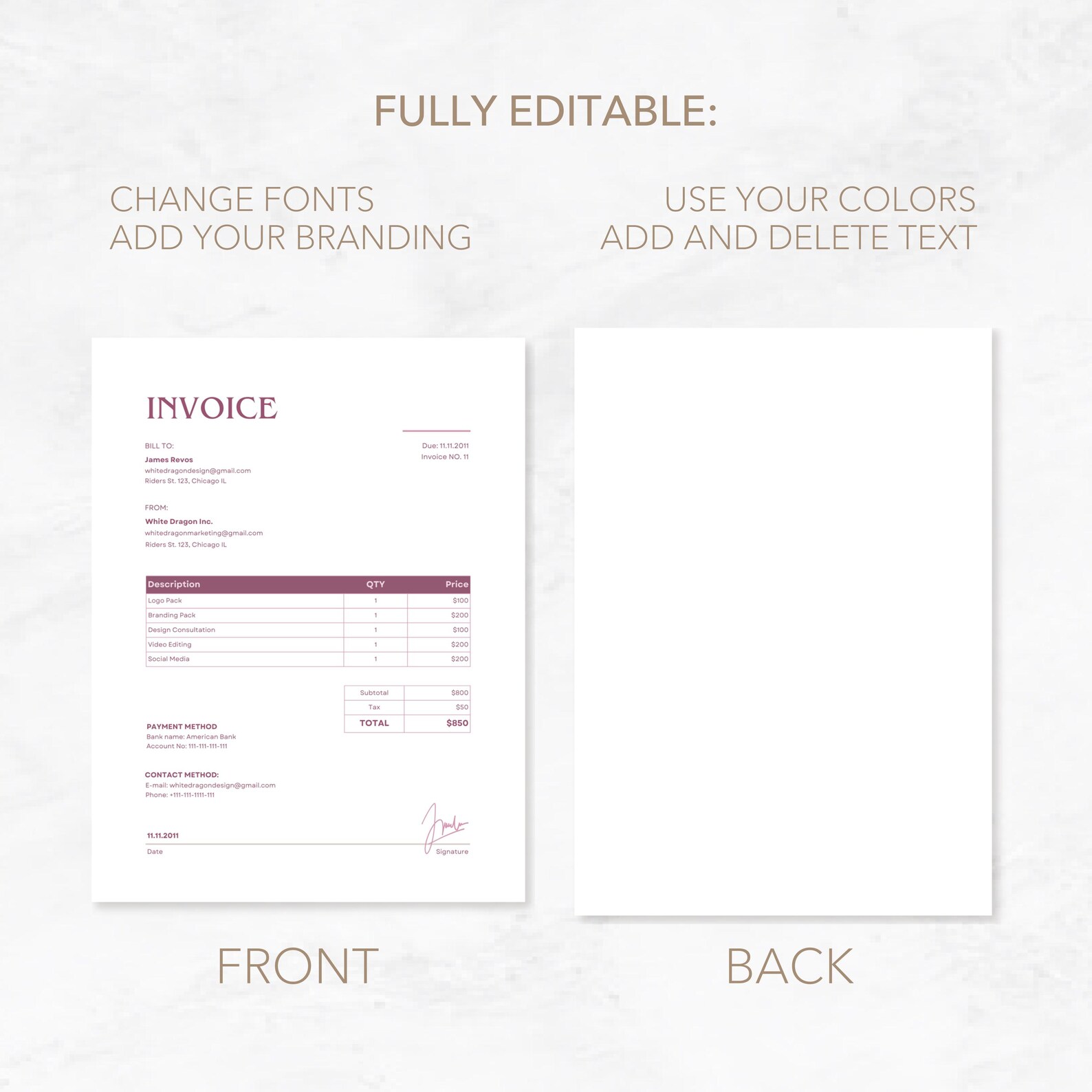 Invoice Template for Small Business Minimal Digital Download Client ...