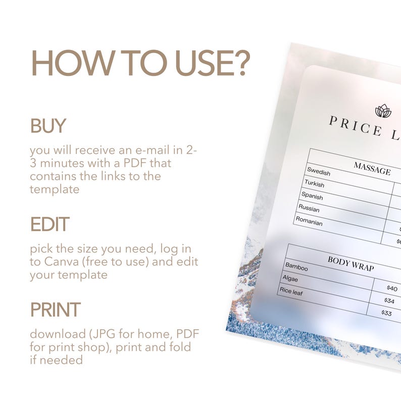 Price List Template for Small Businesses Digital Download Pricing Guide ...
