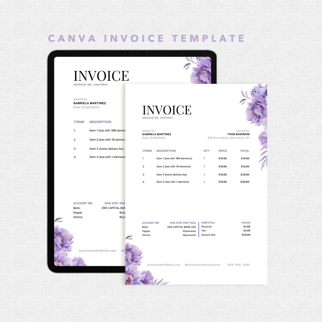 Invoice Template for Small Business Minimal Digital Download Client ...