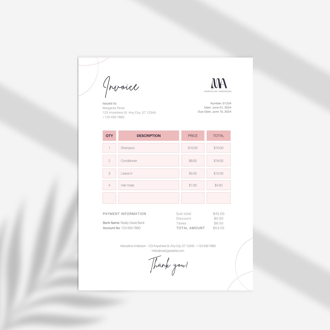 Invoice Template Canva Simple Minimalist Boho Small Business Billing ...