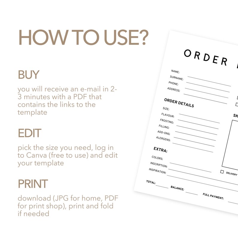 Ordering Form Template for Small Businesses Editable Custom Minimalist Bakery Order Form for ...