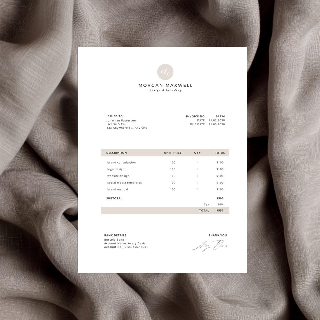 Invoice Template Minimal Printable for Small Business Editable Canva ...