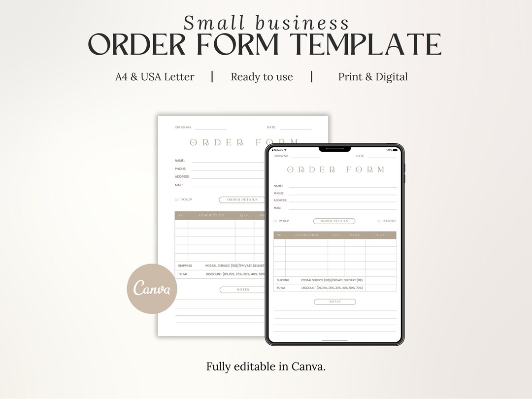 Personalized Canva Order Form | Editable Small Business Template for ...