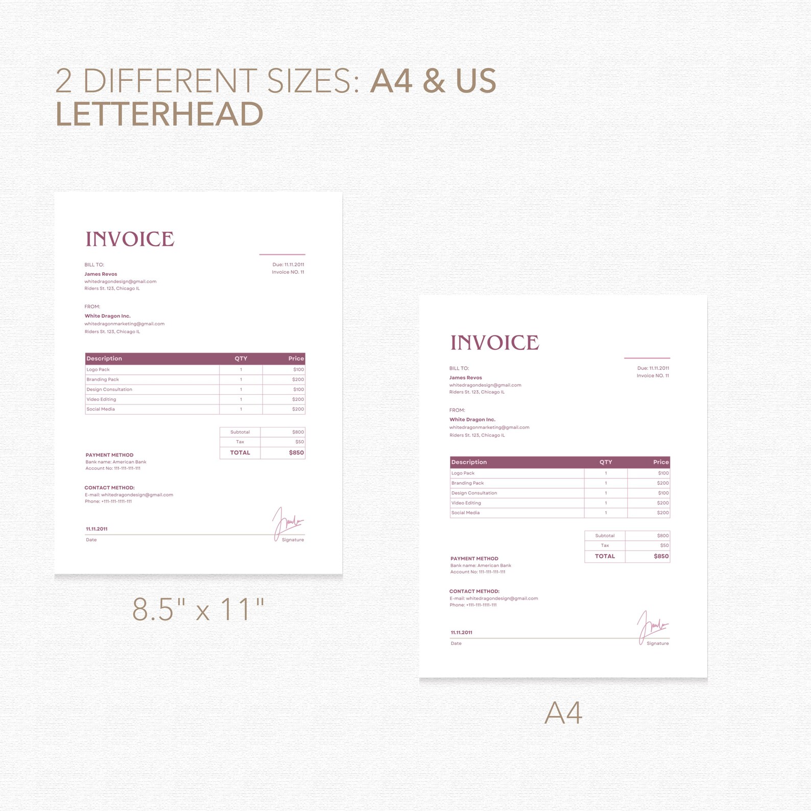 Invoice Template for Small Business Minimal Digital Download Client ...