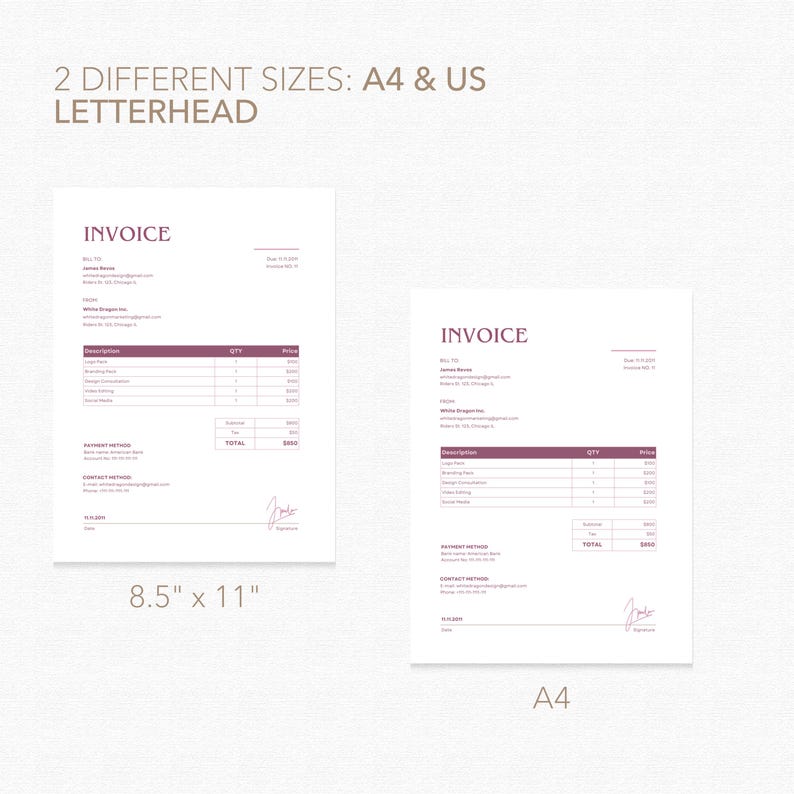 Invoice Template for Small Business Minimal Digital Download Client ...