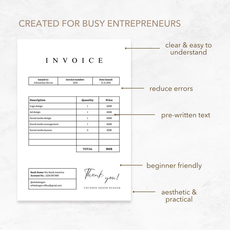 Invoice Template Minimal Printable for Small Business Editable Canva ...