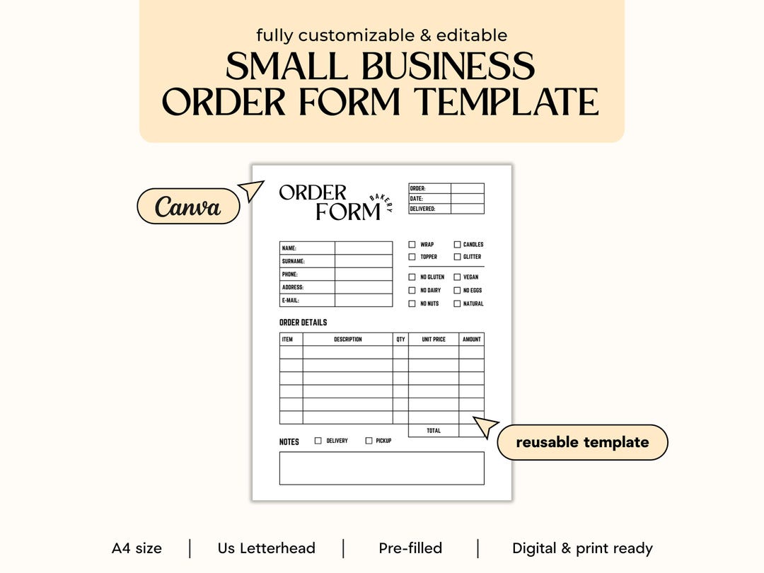 Canva Editable Order Form Template | Minimalist Cake Order Form for ...