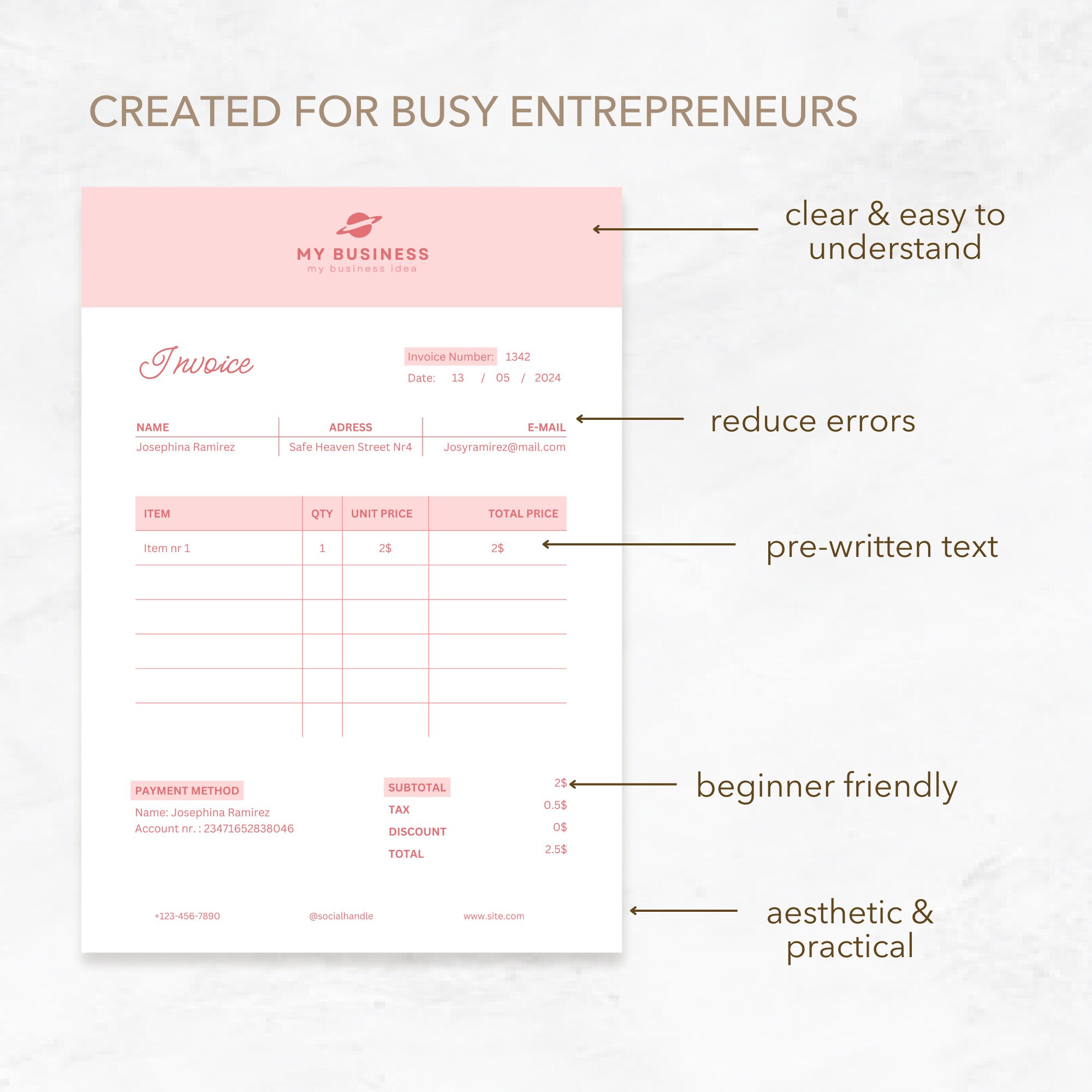 Invoice Template for Small Business Minimal Client Invoice Digital ...