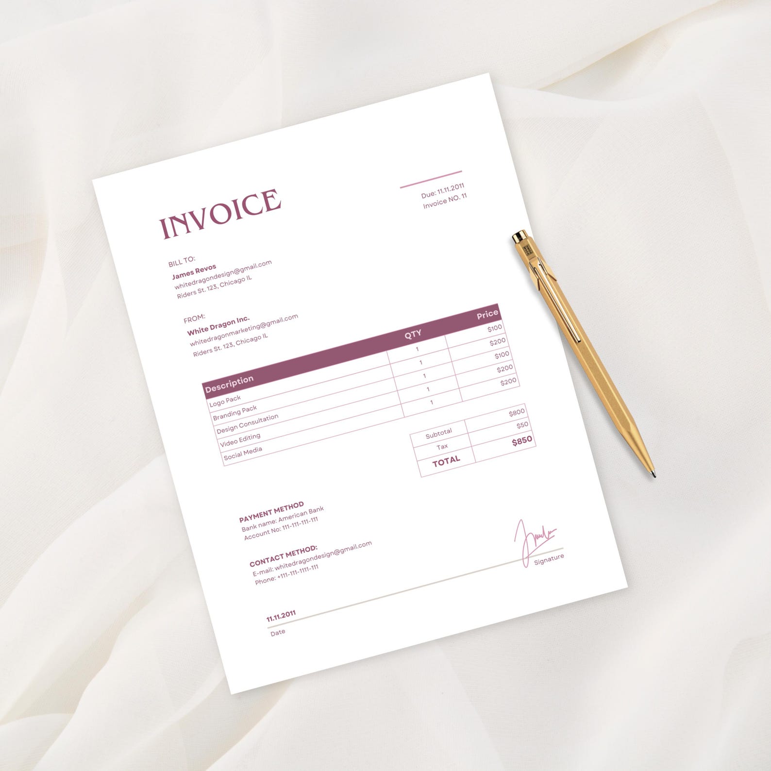 Invoice Template for Small Business Minimal Digital Download Client ...