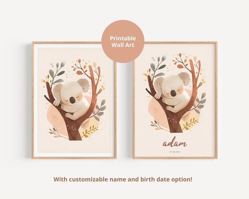 Koala Nursery Wall Art Printable, Animal Baby Poster, Cute Koala Print ...