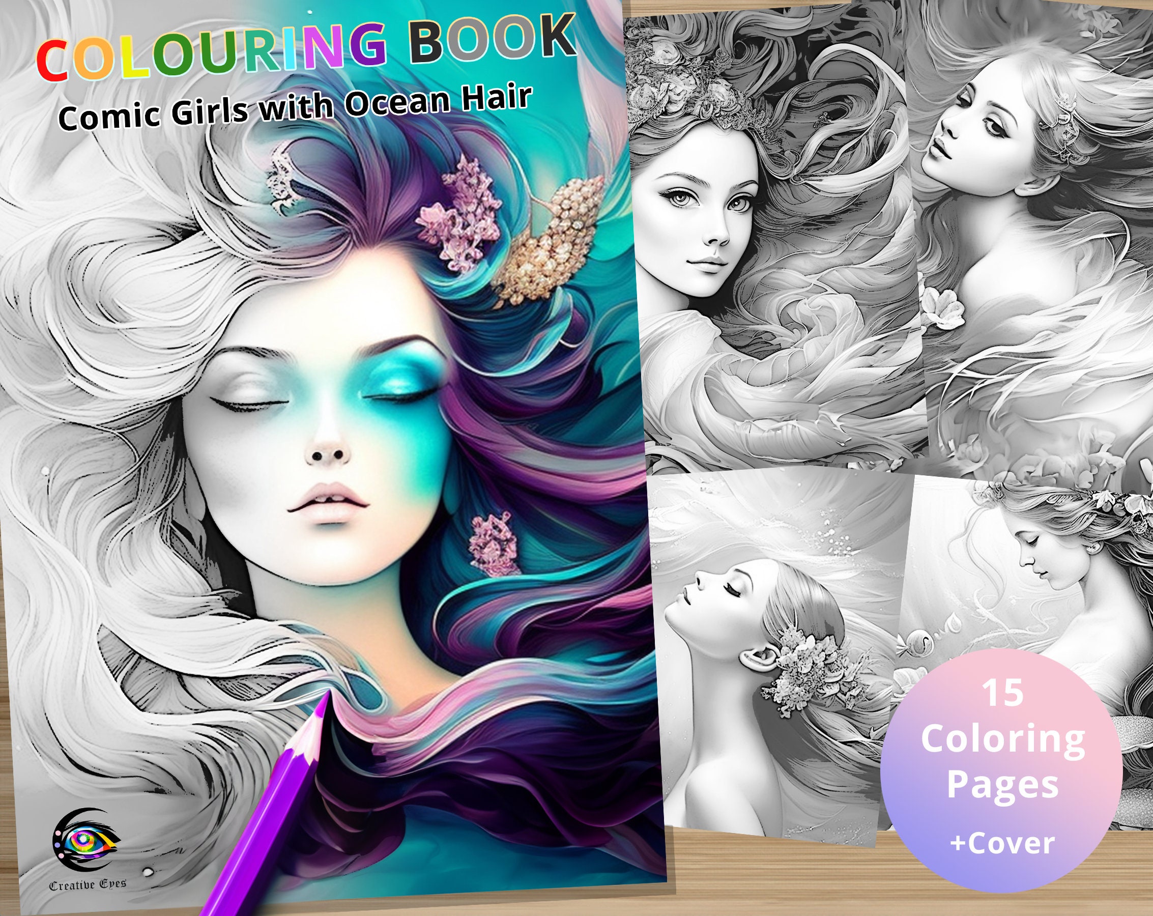Colouring Book, Comic Girls With Ocean Hair, Printable PDF, Adults Kids ...