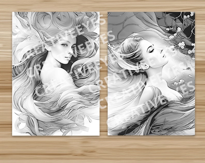 Colouring Book, Comic Girls With Ocean Hair, Printable PDF, Adults Kids ...