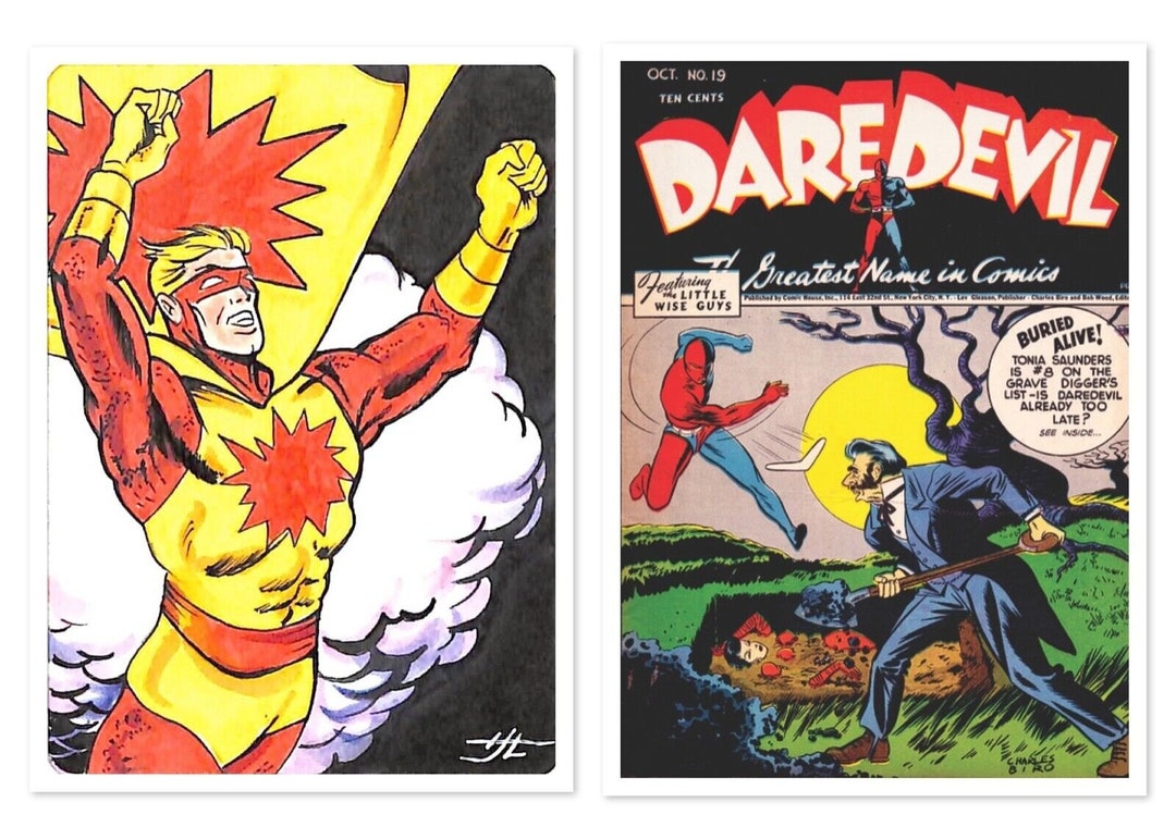 The Golden Age of Dare Daredevil Sketch Card & Gold 24K Coin - Etsy