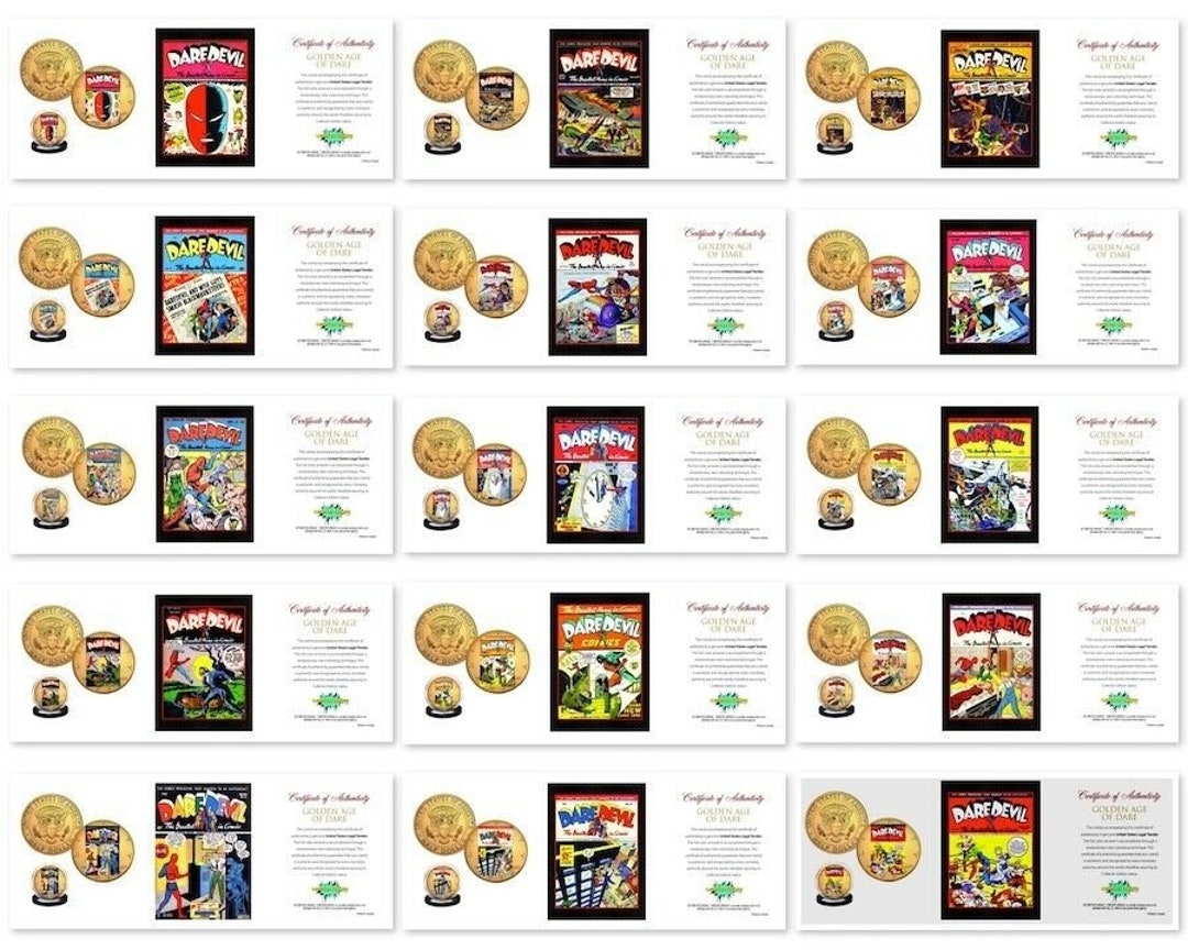 PVC Trading Card & 24K JFK Gold Plated Coin Golden Age of Daredevil Set ...