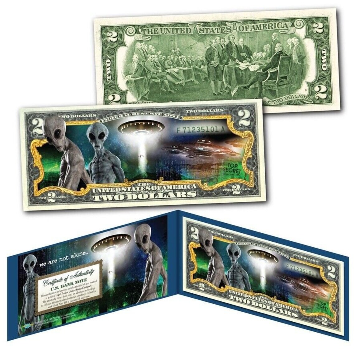 Monsters , Aliens and Witches 2 Dollar Bill W/holder Great Gift Limited ...
