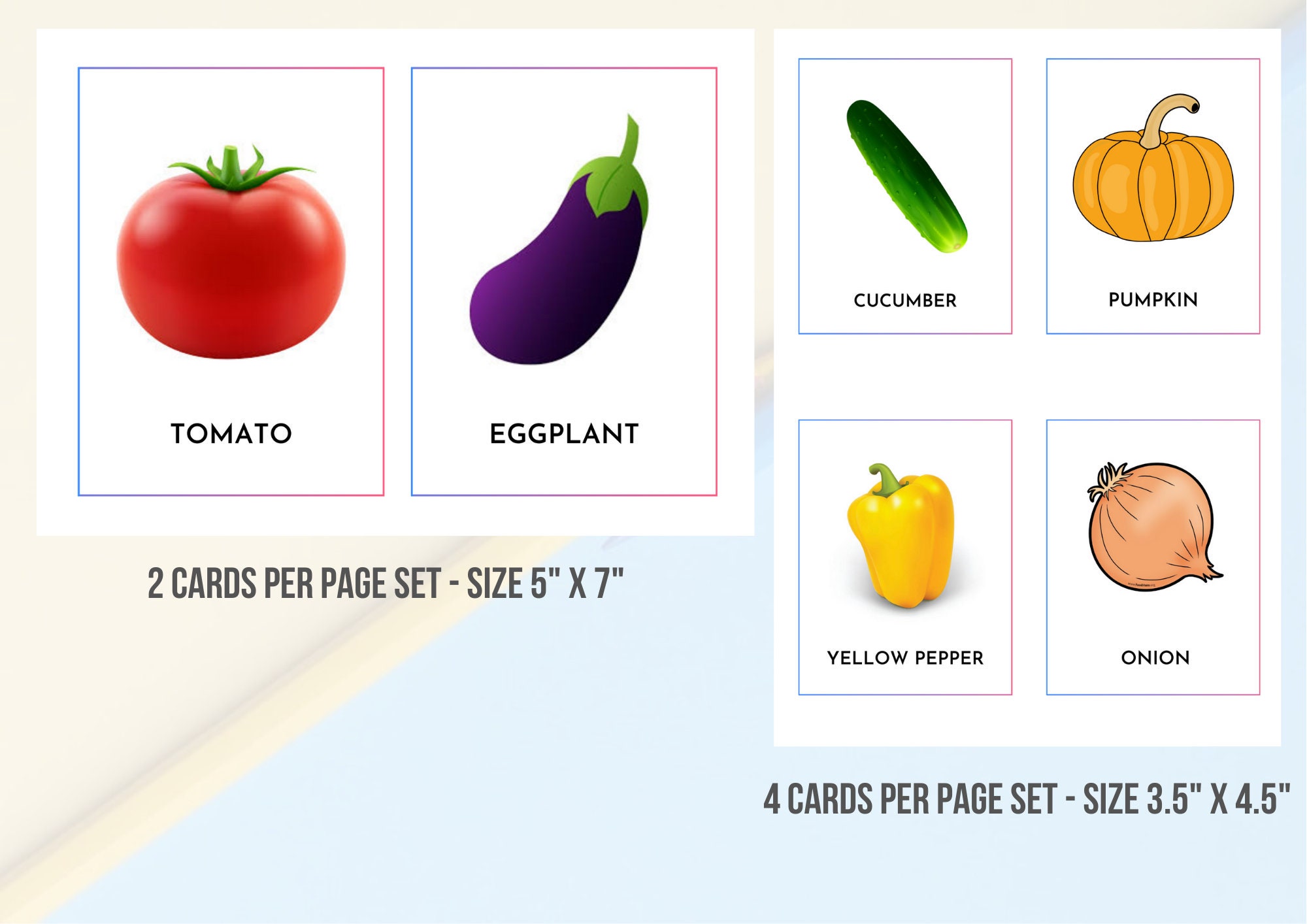Fruit and Vegetables Flashcards for Kids, Montessori Educational ...