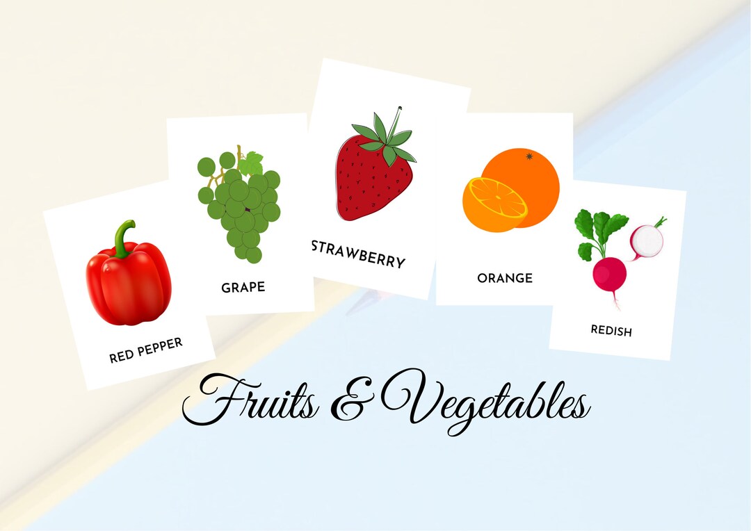 Fruit and Vegetables Flashcards for Kids, Montessori Educational ...
