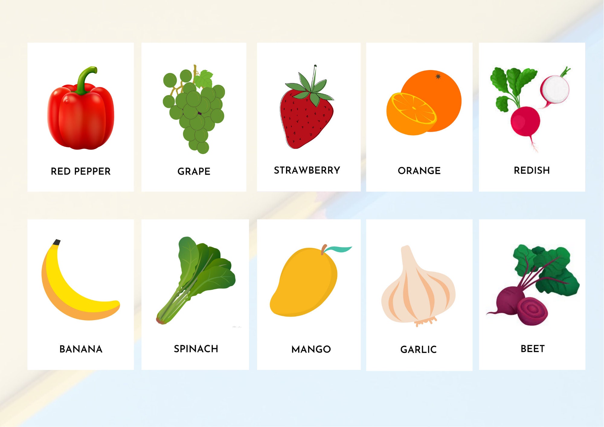 Fruit and Vegetables Flashcards for Kids, Montessori Educational ...