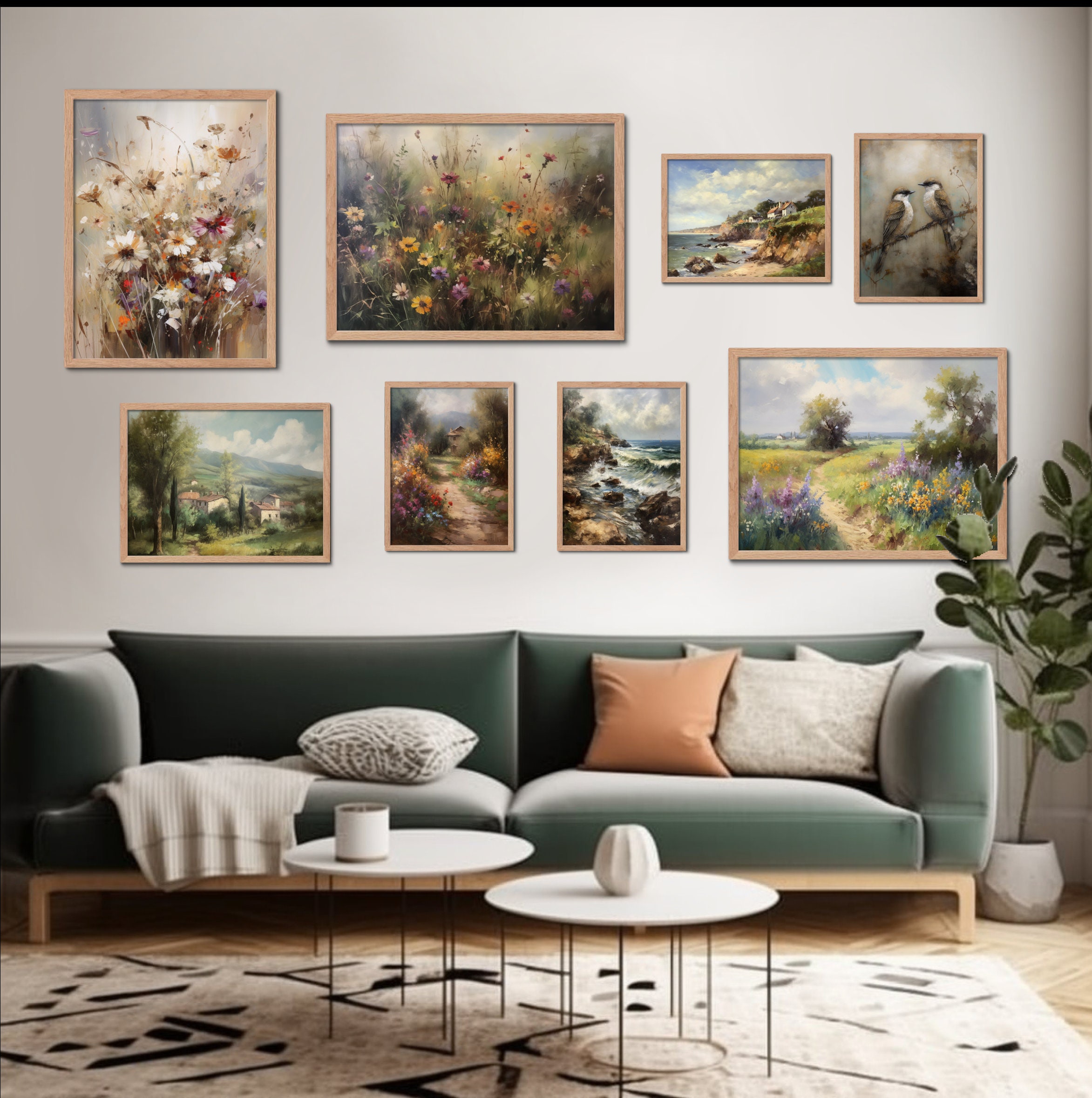 Landscape Art, Vintage Farmhouse Art, Set of 9 French Country Prints ...