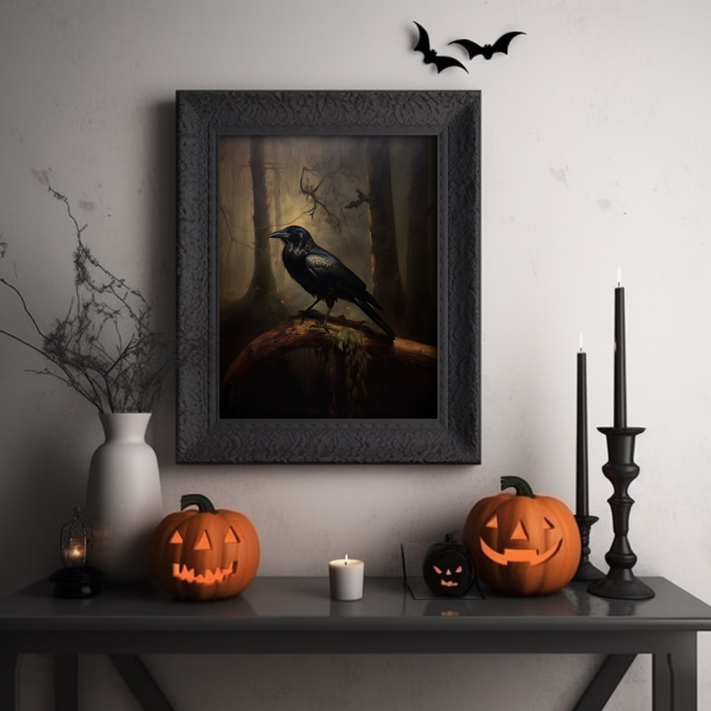 Antique Crow Painting Crow Wall Art Halloween Printable Wall - Etsy