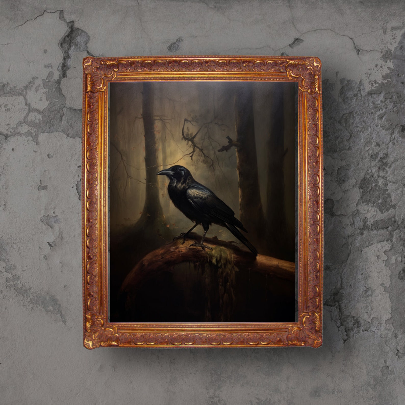 Antique Crow Painting, Crow Wall Art, Halloween Printable Wall Art ...