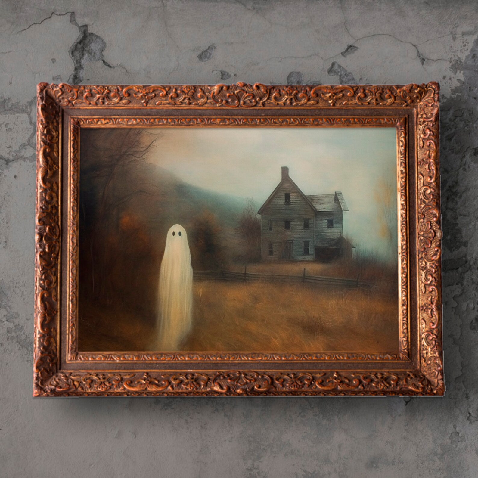 Ghost Oil Painting, Vintage Halloween Wall Art, Halloween Wall Art ...