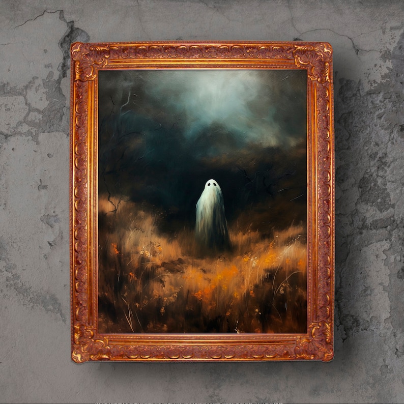 Ghost Oil Painting Vintage Halloween Wall Art Halloween Wall - Etsy