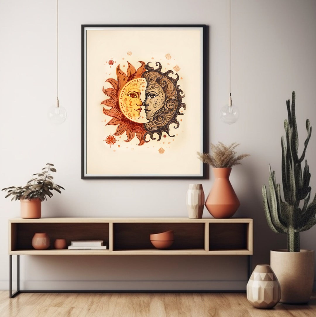Sonne und Mond Wandbild zum ausdrucken, Sonne und Mond Druck, Sonne und ...