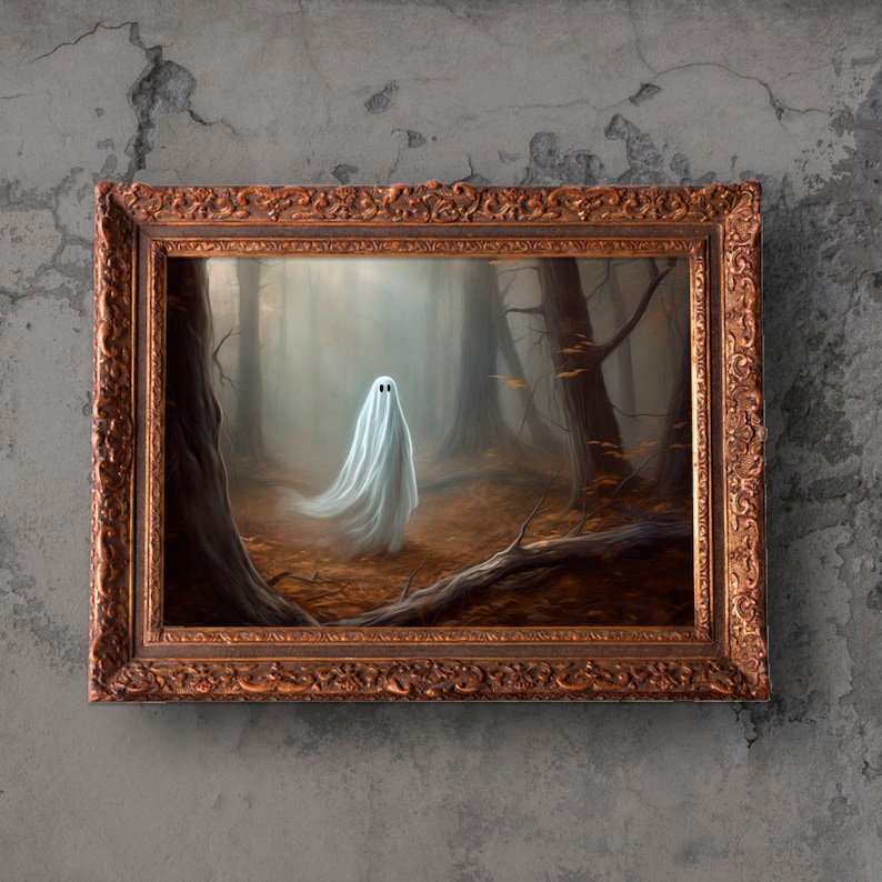 Ghost Oil Painting Vintage Halloween Wall Art Halloween Wall - Etsy